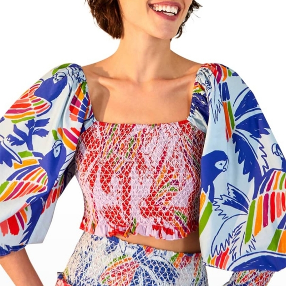 FARM Rio | Tops | Farm Rio Tropical Print Smocked Crop Top | Poshmark